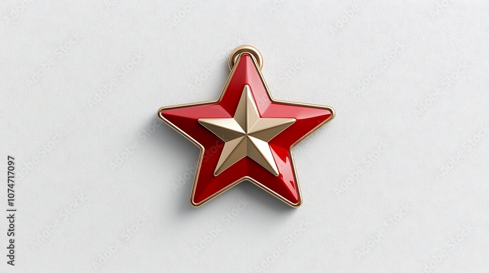 Elegant and premium eight pointed star badge with a polished red and ...