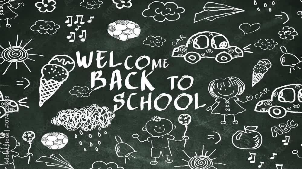 Welcome Back to School Doodle Green Board, Animation.Full HD 1920×1080 ...