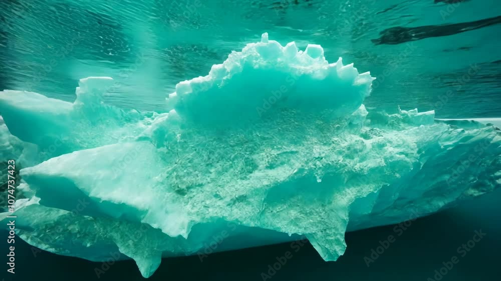 Split view of iceberg above and below water surface for climate ...