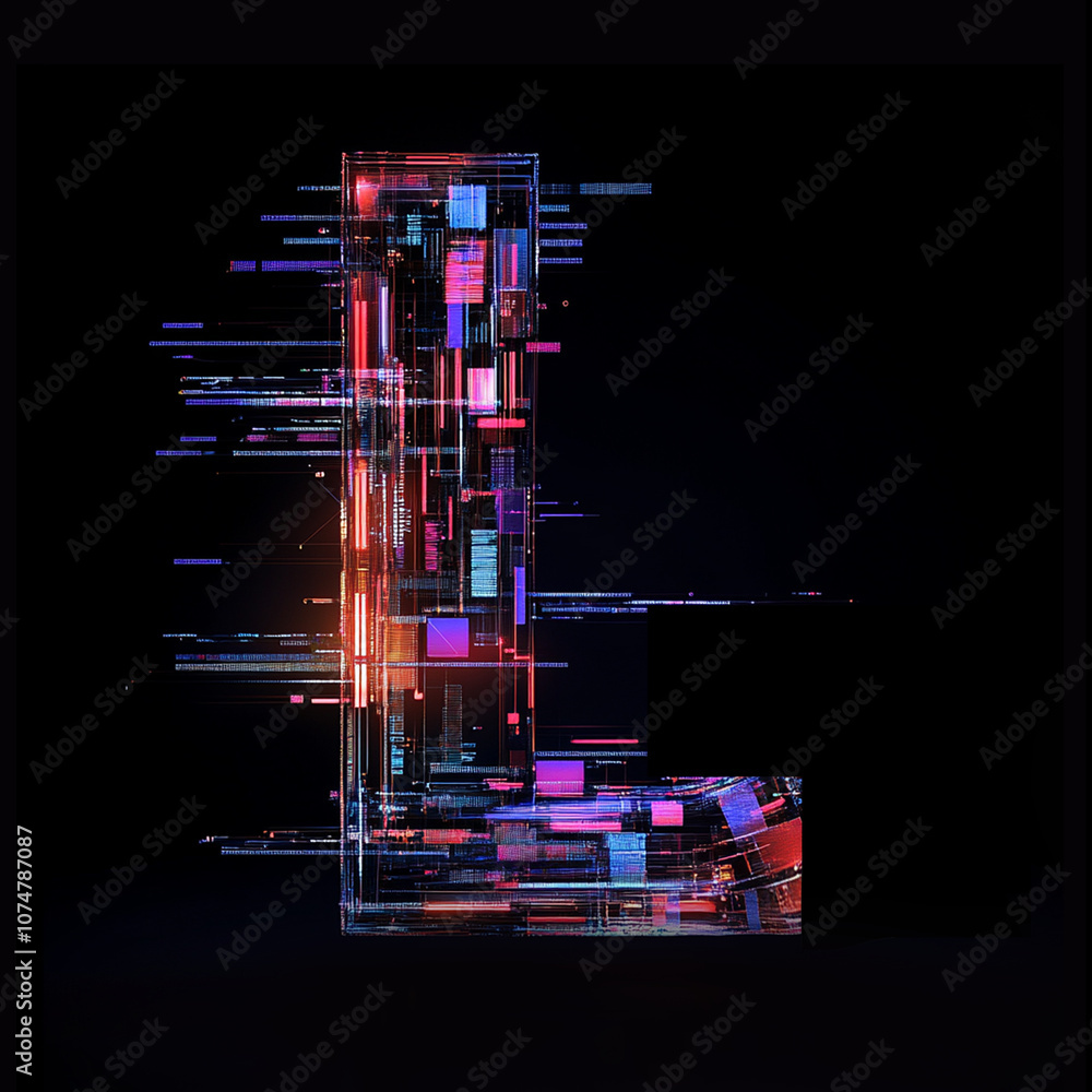 L font letter alphabet. Futuristic typography reflect high technology ...
