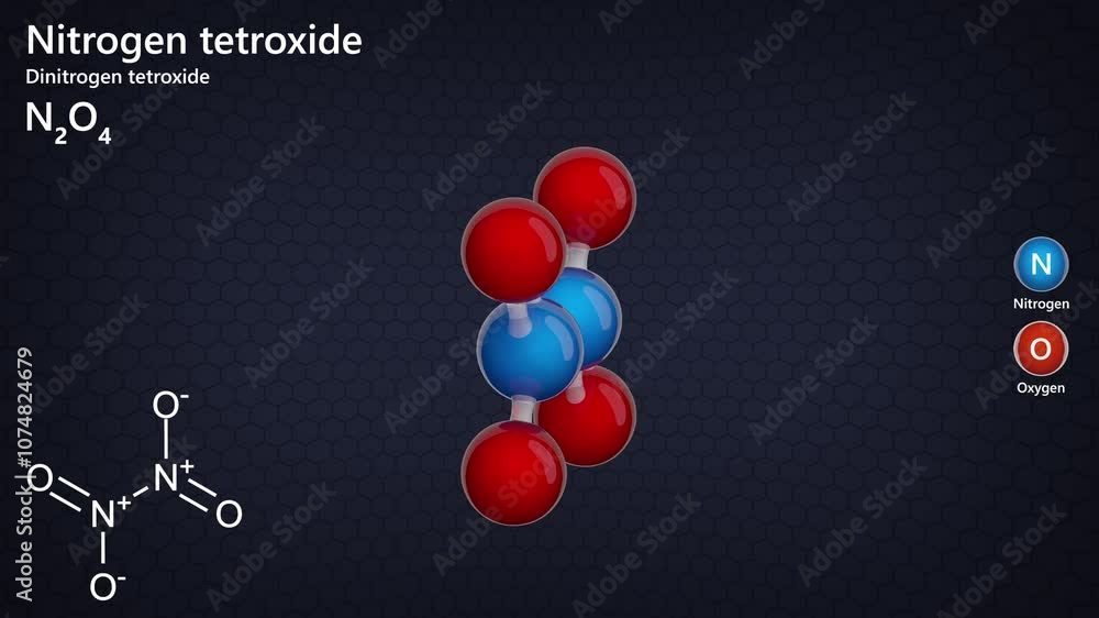 Nitrogen Tetroxide. Oxidising agent. Animated 3D model of a molecule ...