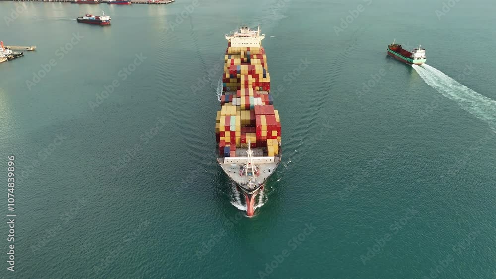 Cargo container ship carrying container and running out from ...