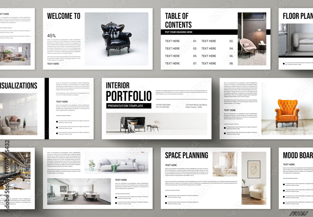 Interior Design Presentation Layout Stock Template | Adobe Stock