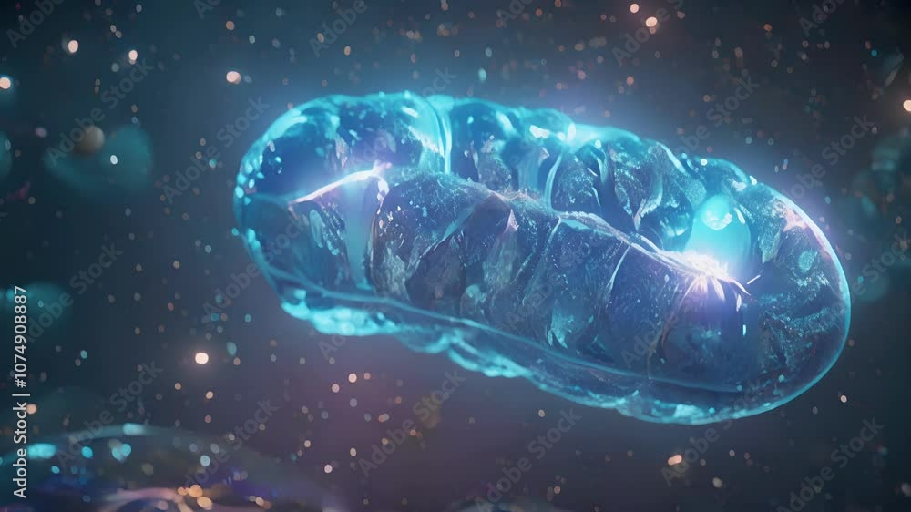 Microscopic view of a single mitochondrion revealing its unique shape ...