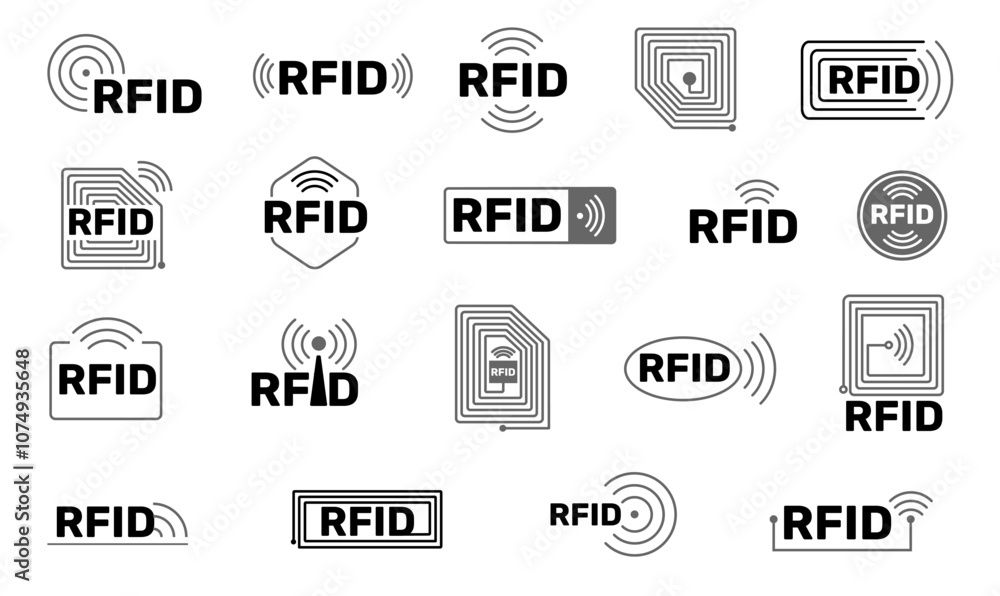 Radio frequency icons. Identification signs. Privacy and protection ...