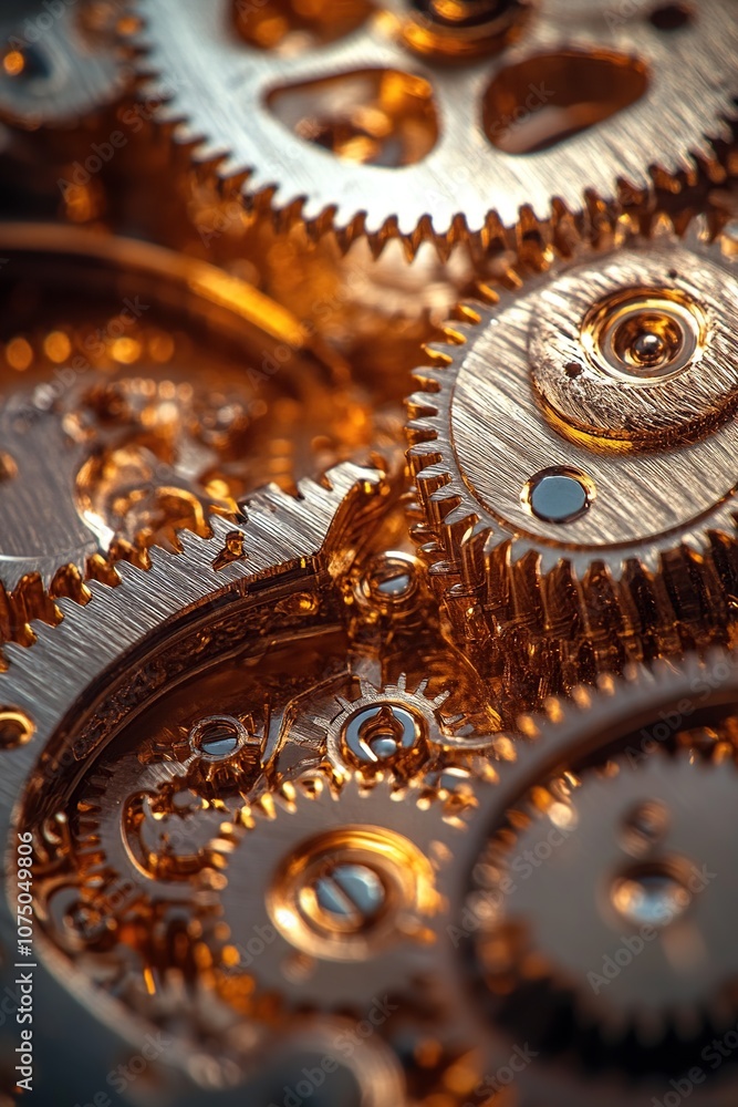 A macro photograph of intricate clock gears and cogs interlocking ...