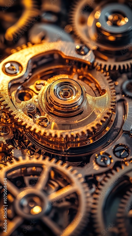 A macro photograph of intricate clock gears and cogs interlocking ...