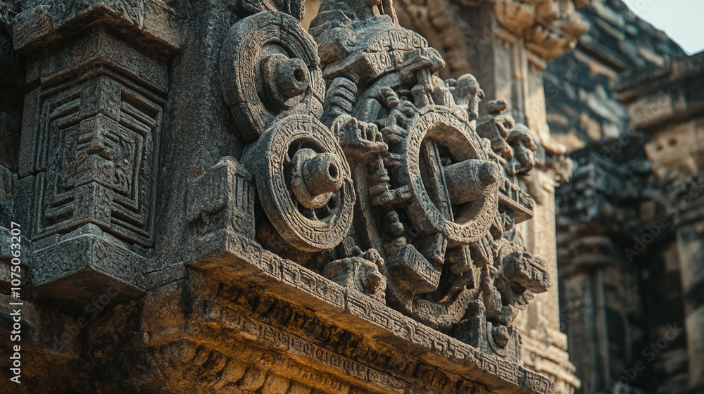 .An ancient stone structure adorned with intricate carvings depicting ...