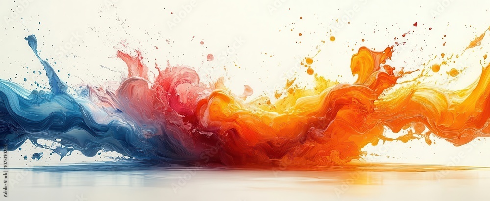 explosive burst of colored oil paint splattering across a white ...