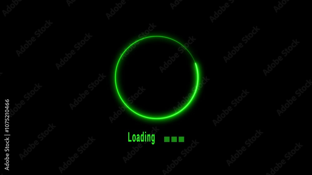 Neon Green Glowing Circle Loading Icon Animation with Black Background for Dynamic UI Progress ...