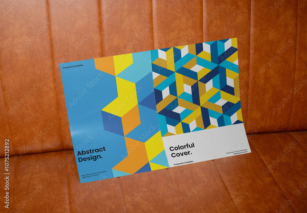 PSD template of a front and back cover of an open dossier on a leather ...