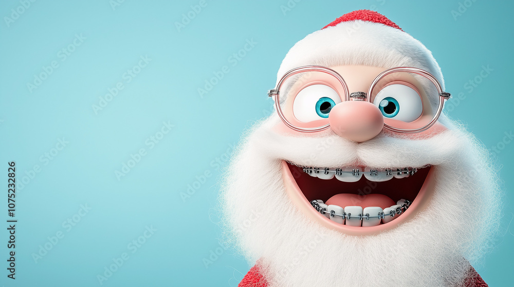Santa Claus, sporting a shiny set of braces, flashes a cheerful smile ...