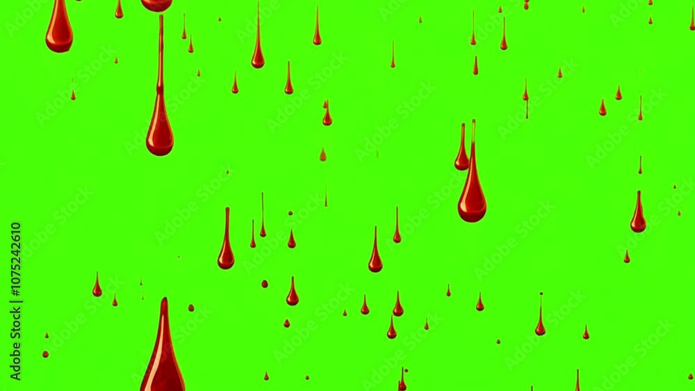 Animation red blood drops falling on green screen background. at a ...