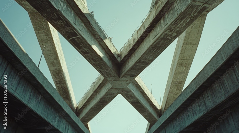 Crisscrossed concrete bridges tower above, creating a dynamic visual of ...