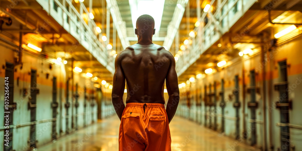 Prisoner's Perspective: A solitary figure in orange prison garb stands ...