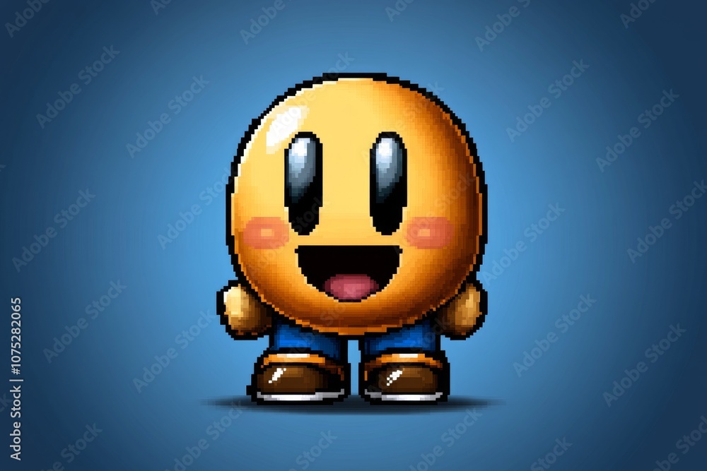 Pixel art of a happy face emoji in vibrant 8-bit colors, with a ...