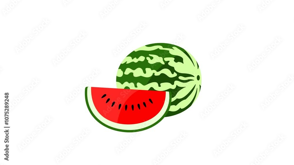 Watermelon and slice watermelon, graphic animation. Alpha channel ...