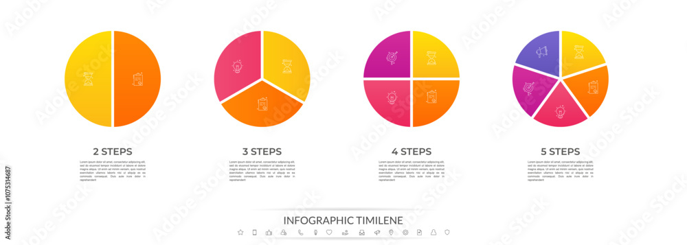 Circle division vector infographics icon set from 2 to 5. Different ...