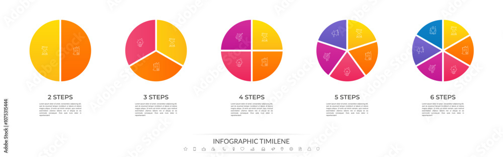 Circle division vector infographics icon set from 2 to 6. Different ...