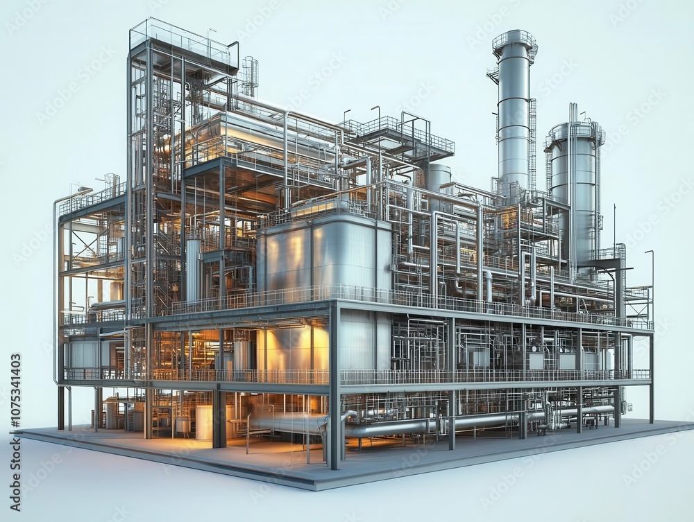 a detailed 3d model of an industrial building, showcasing intricate ...