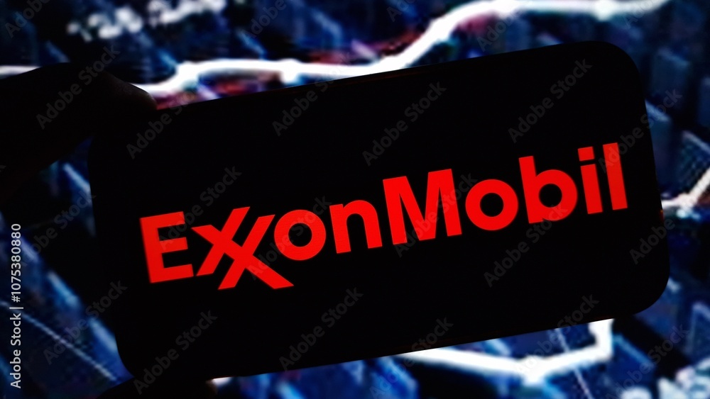 Konskie, Poland - November 10, 2024: Exxon Mobil company logo displayed ...