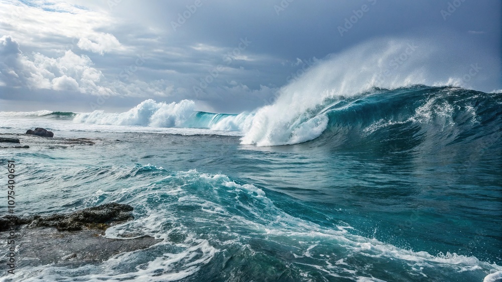 Ocean waves with water spouting from underwater surface, water ...