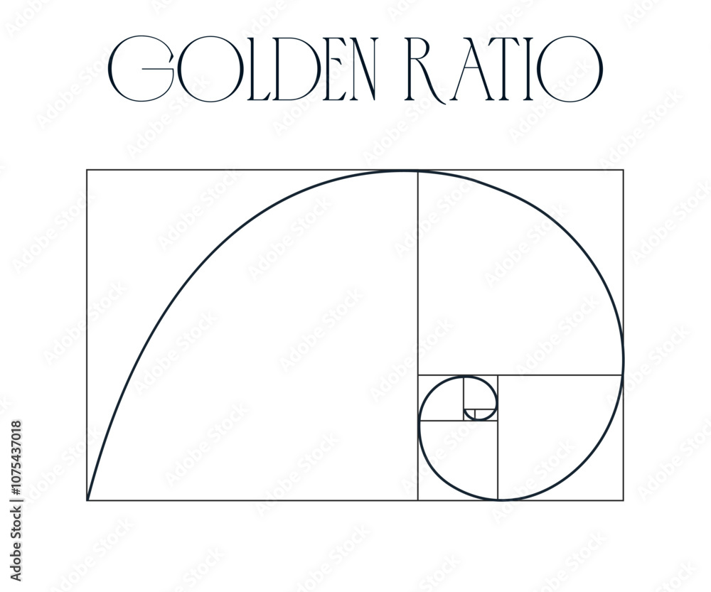 A golden ratio templates on white background. Signs of Fibonacci ...