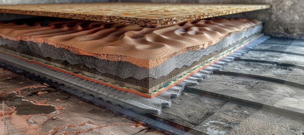 Cross Section of Floor Insulation Layers Highlighting Vapor Barrier and ...