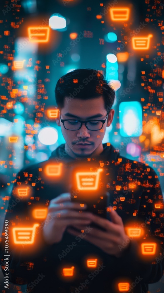 Digital Shopping Spree: A young man navigates the digital landscape ...