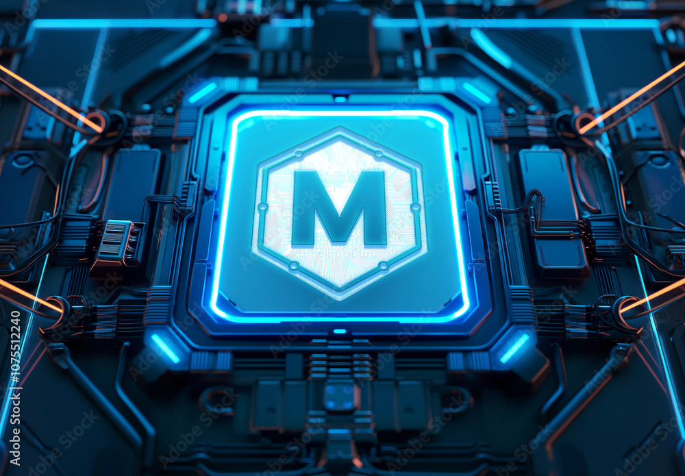 Digital Neon Logo Mockup on FuturisticTech Panel. Generative Ai Stock ...