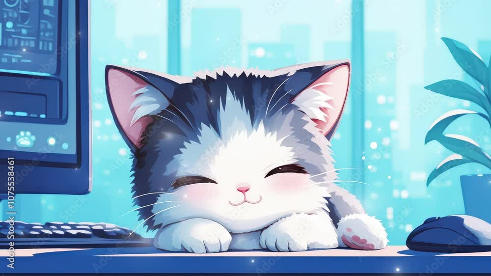 A delightful and serene moment with an adorable cat enjoying a peaceful ...