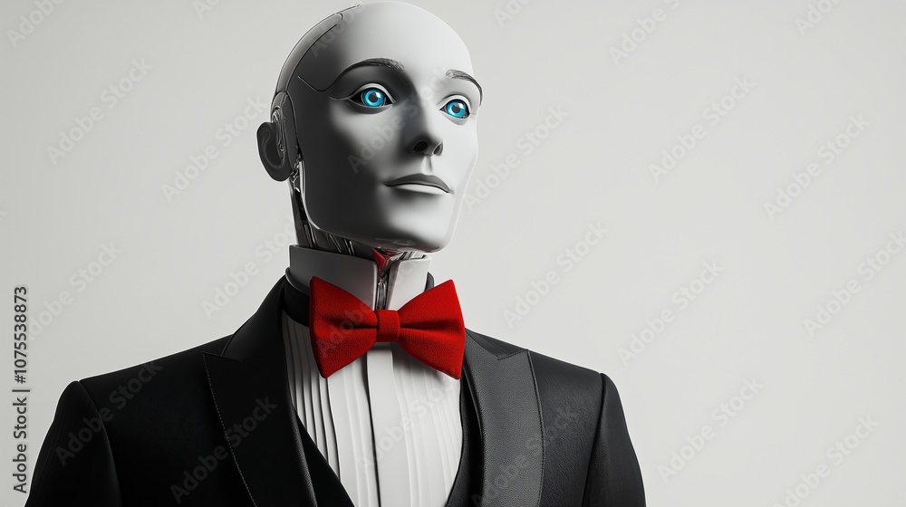 Humanoid Robot in Tuxedo with Red Bow Tie with copy space | Artificial ...