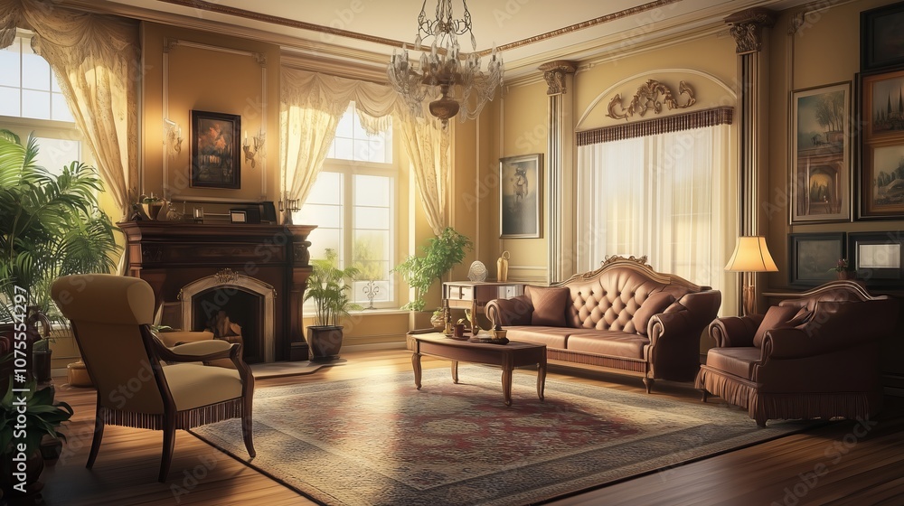 Elegant Victorian Living Room with Classic Furniture and Luxurious ...