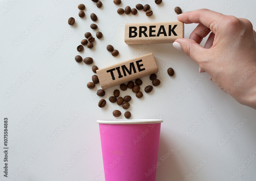 Break Time symbol. Concept word Break Time on wooden blocks. Beautiful ...