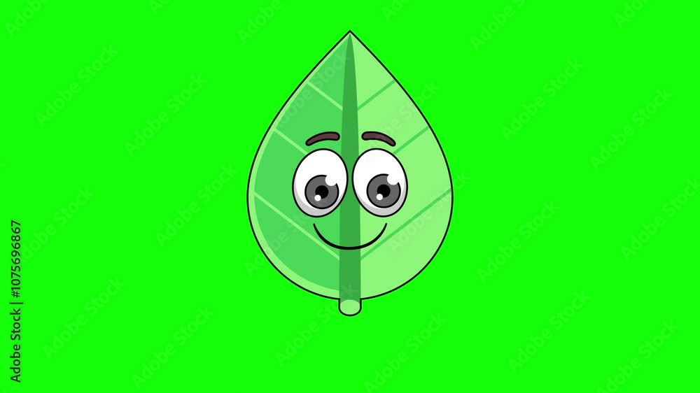 leaf emoticon emoji with a face savoring food, cartoon animation Stock ...