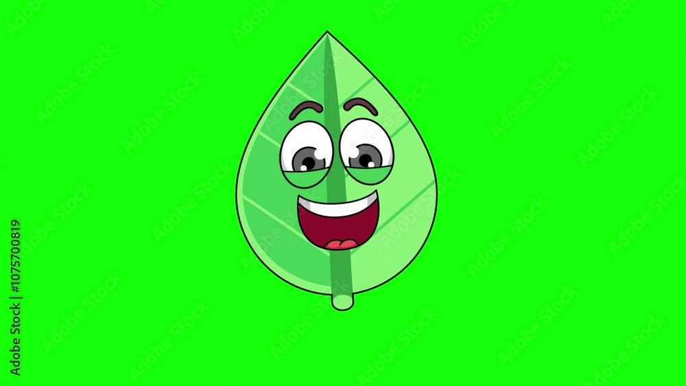 A laugh leaf cartoon face on a green background, loop animation Stock ...