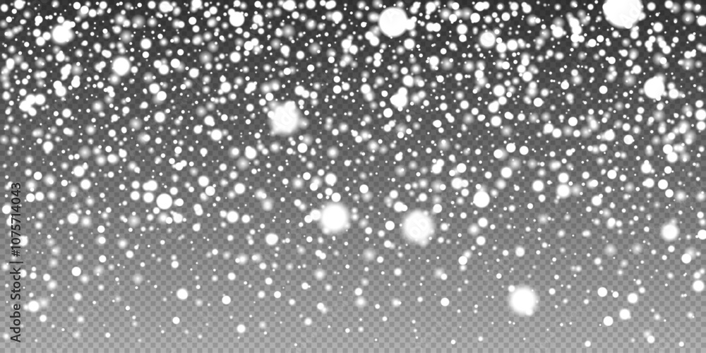 Realistic snowfall effect with white particles and various sizes of ...