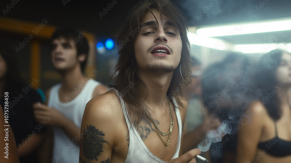 Vibrant nightlife captured in a gritty underground party scene filled ...