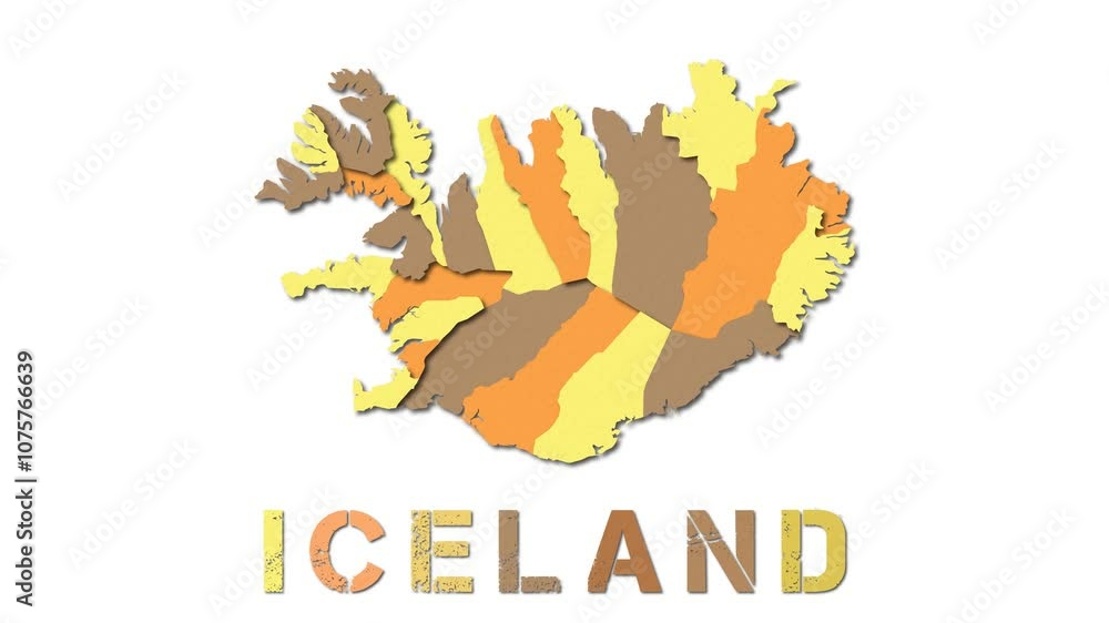 Iceland map with paper regions. Animated country map growing from ...