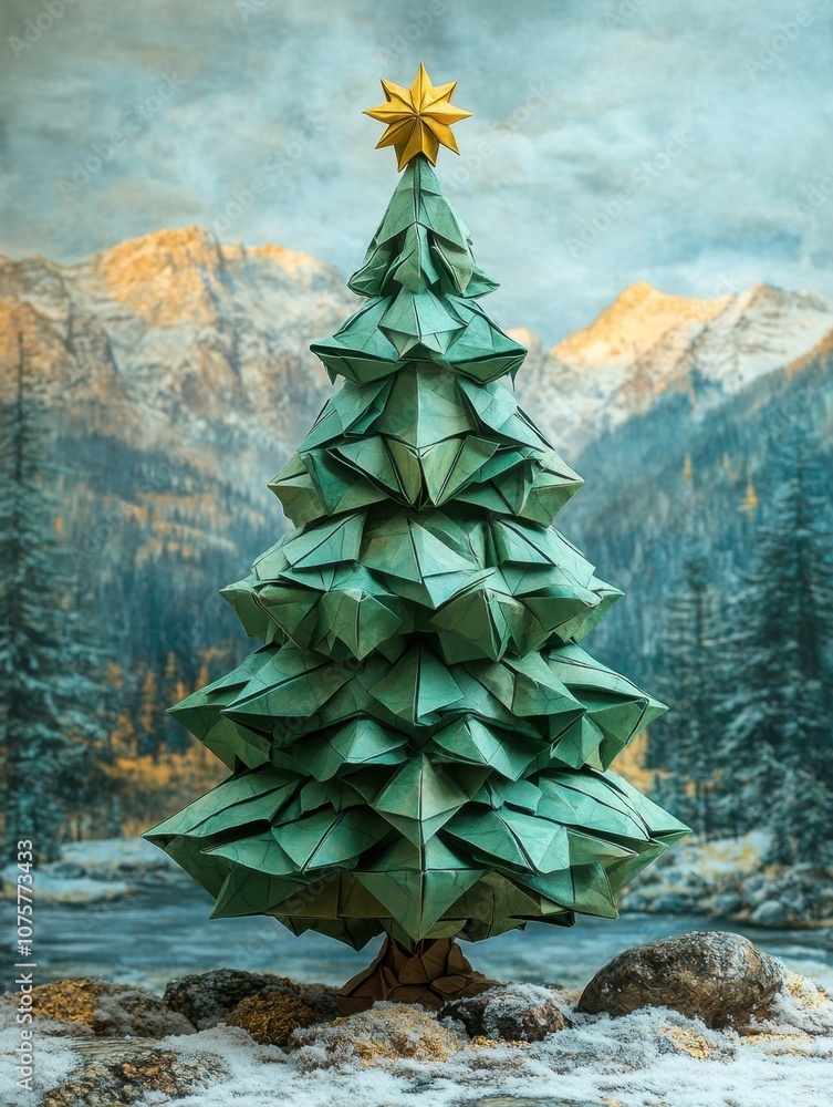 A majestic bald Christmas tree, but the body is made of wrinkled and ...