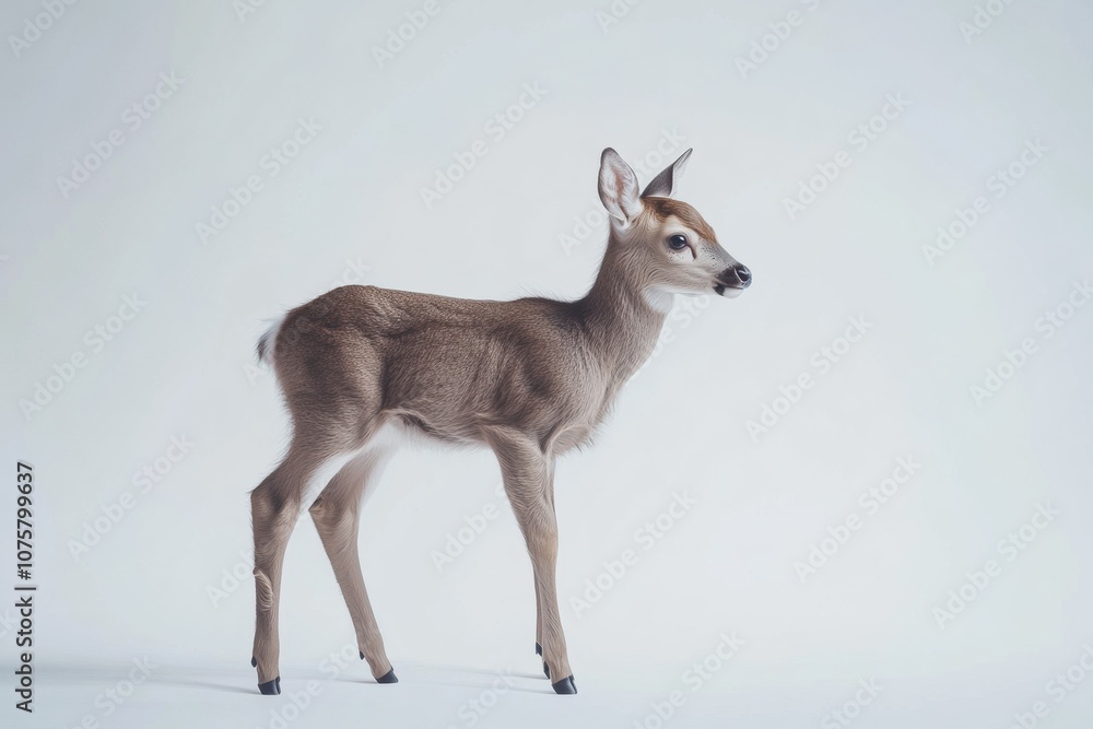 the beside view baby Red Deer standing, left side view, low angle ...