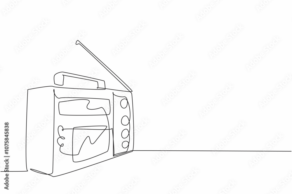 Vetor de Continuous one line drawing a vintage radio with a telescopic ...