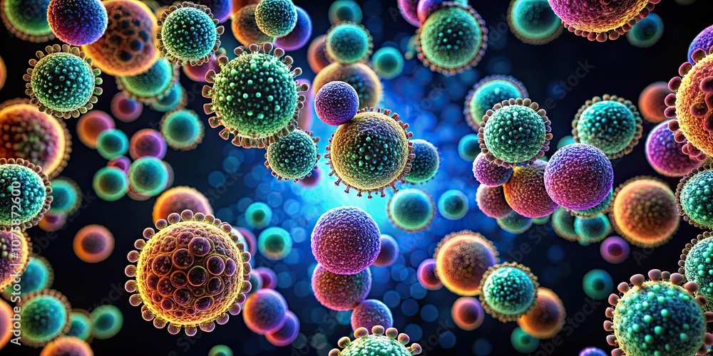 Abstract neon art representing molecules of Candida auris fungal ...
