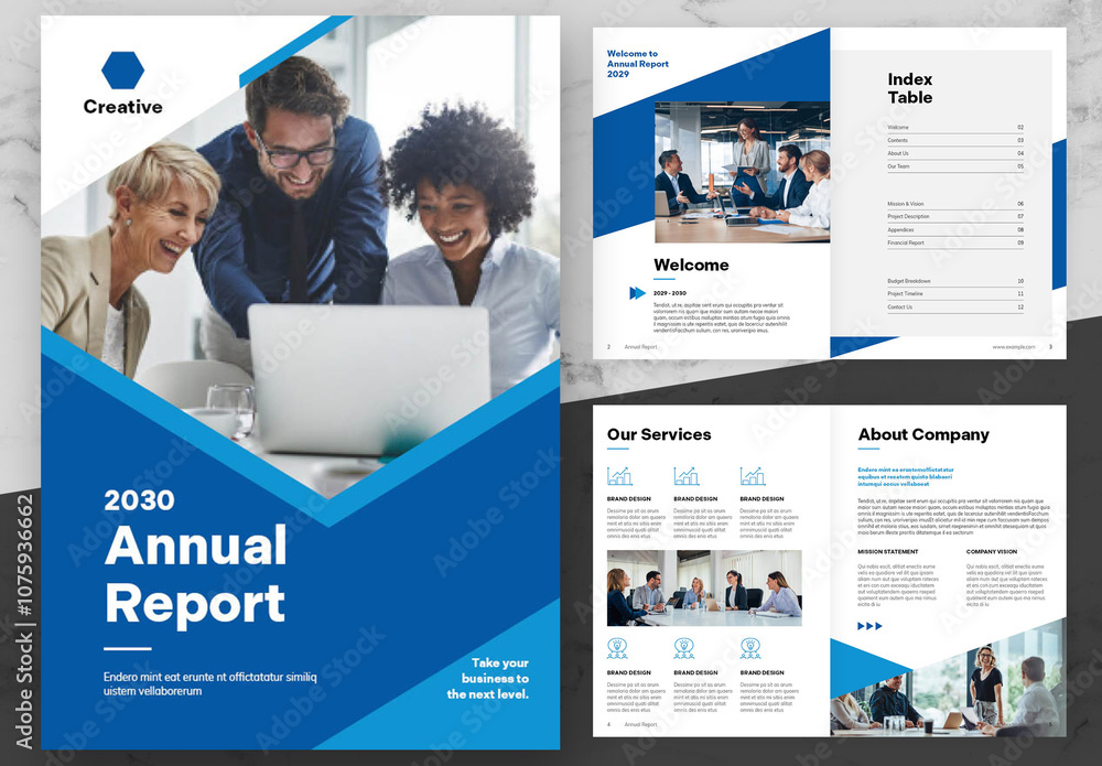 Blue And White Annual Report Stock Template | Adobe Stock