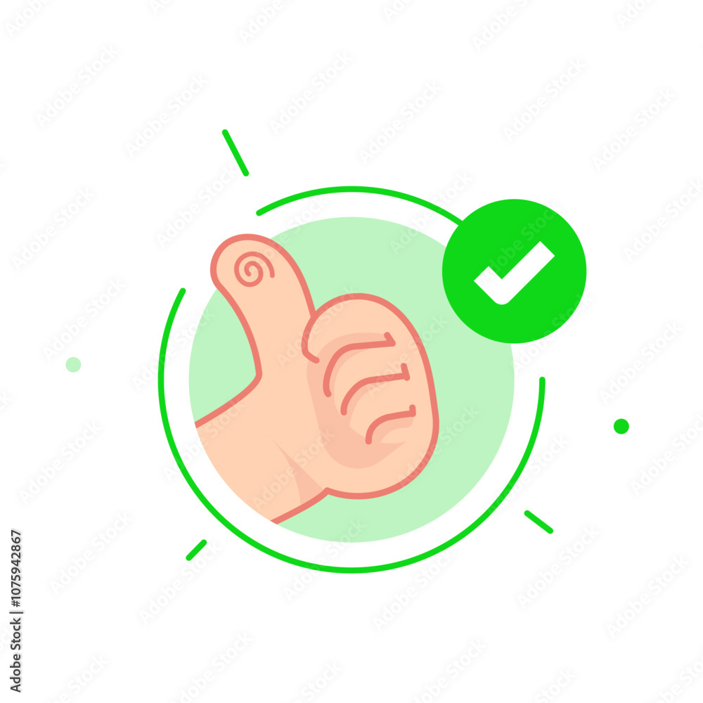 thumbs up icon with a check mark, symbolizing positivity, approval, or ...