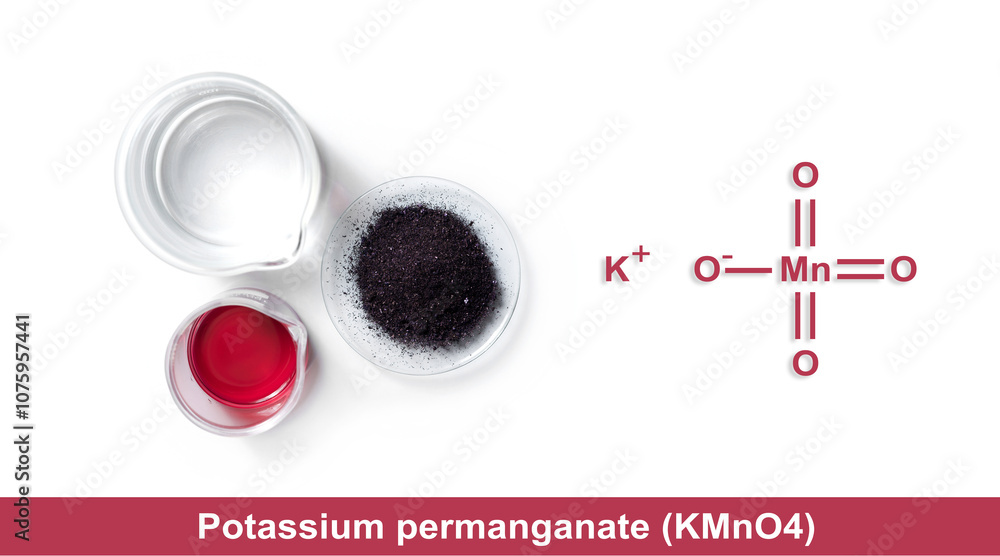 Potassium permanganate (KMnO4) with chemical structure, a common ...