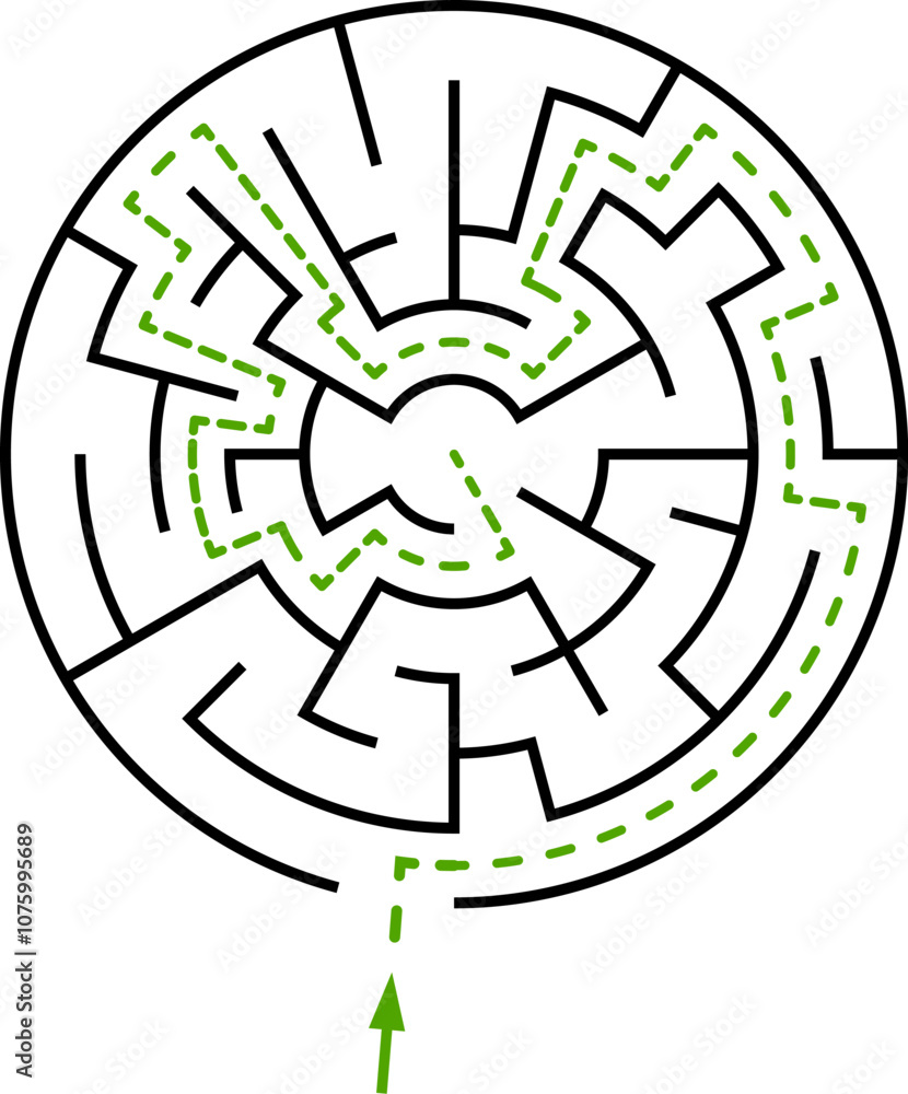 Vector circular labyrinth. Difficulty level - easy. Maze inside the ...