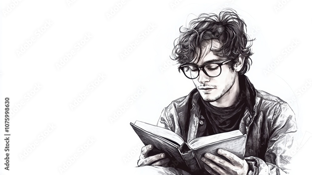 cool young hipster writer writes a book one line linear vector ...