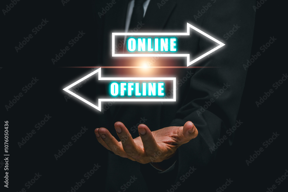 Visual representation of the online and offline concept, highlighting ...