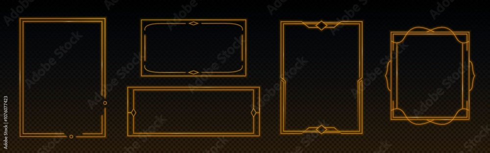 Neon orange vintage style frames set isolated on transparent background ...